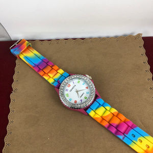 Geneva | Accessories | Rainbow Geneva Multi Color Silver Pink Watch ...